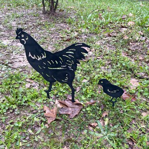 Metal Chicken Garden Yard Art, Farmhouse Garden Decor, Outdoor Metal ...