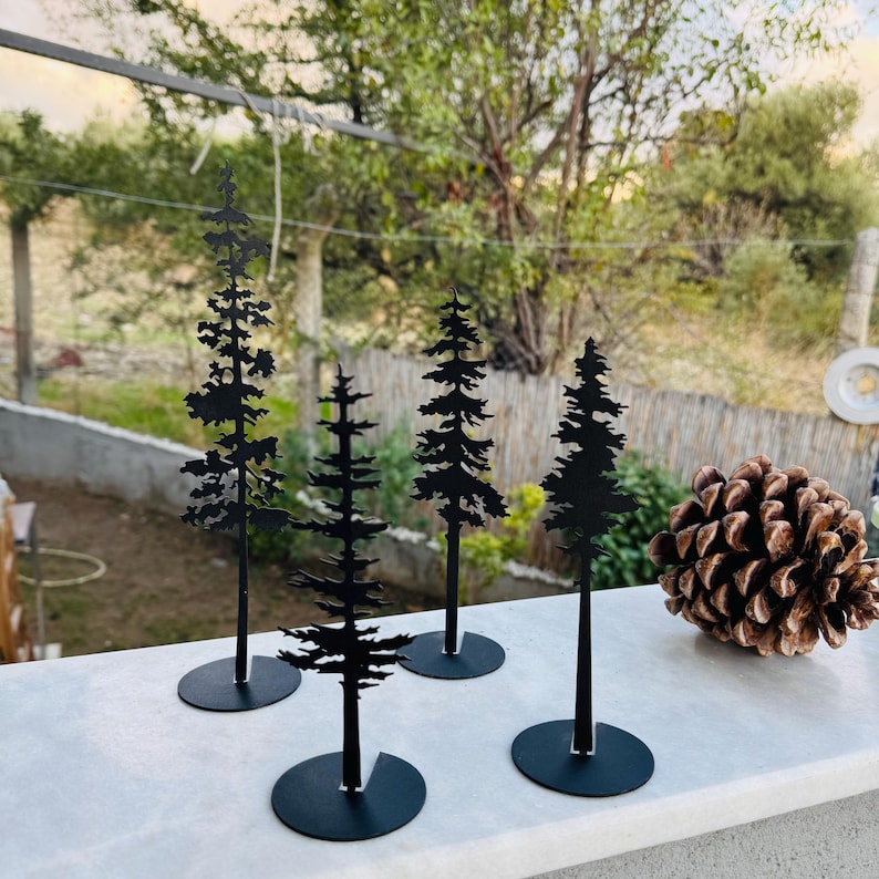 Metalen kerstbomen tafelstandaards set, groenblijvende boom, decor boerderij schoorsteenmantel ...