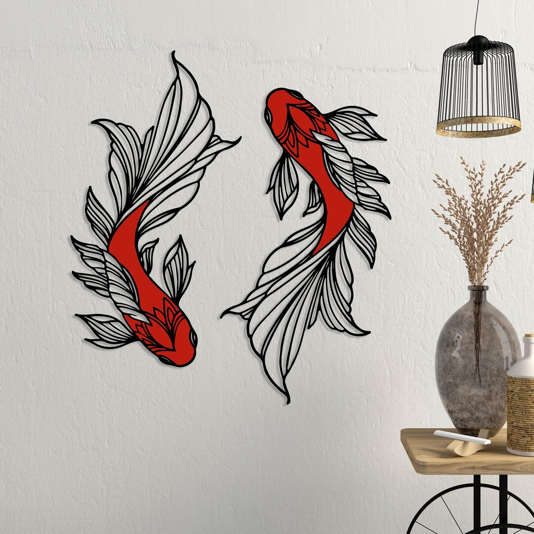Koi Fish Metal Wall Decor, Feng Shui Decor Gift, Metal Goldfish Wall ...
