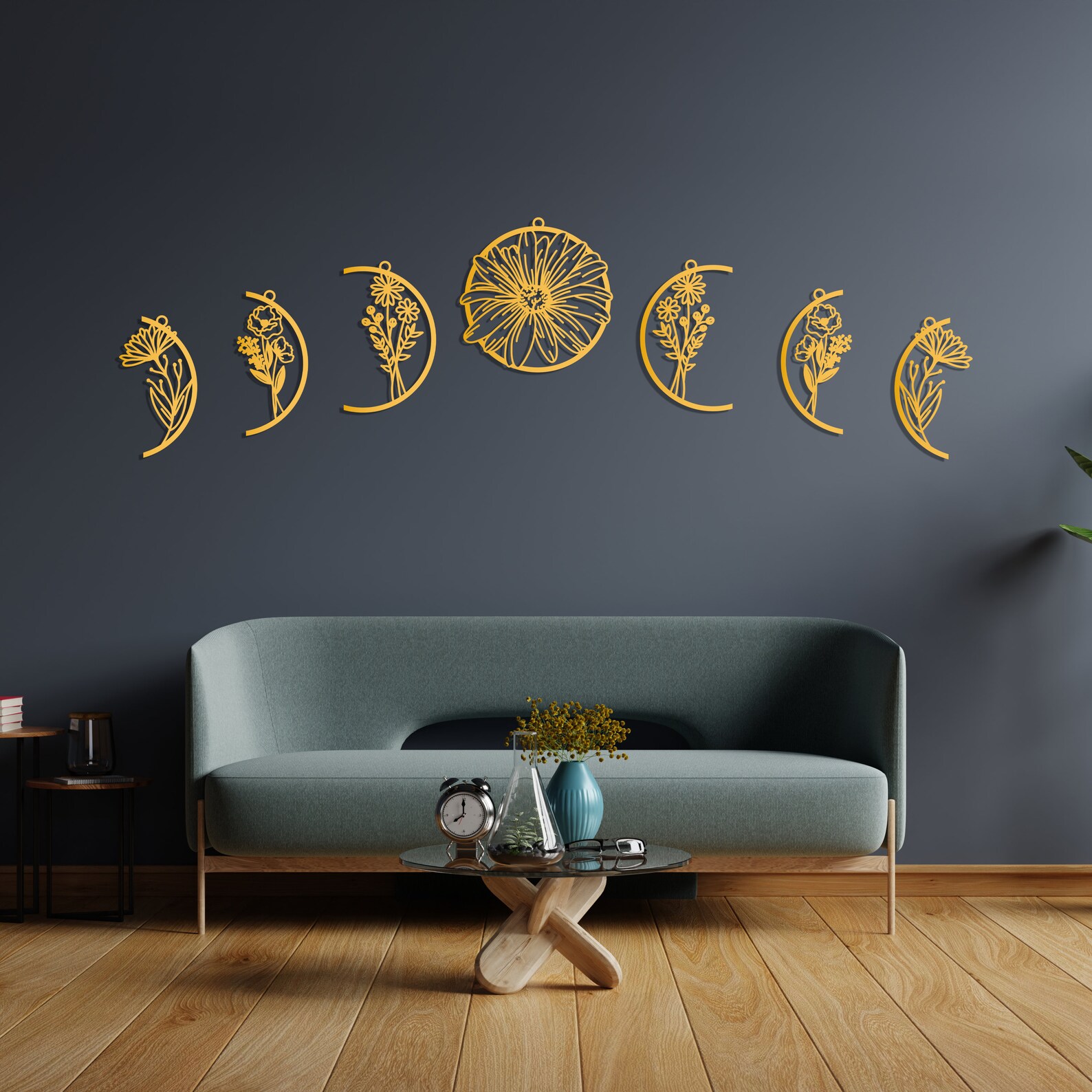 Flower Moon Phase Wall Decor Moon Phase Metal Wall Art Boho - Etsy