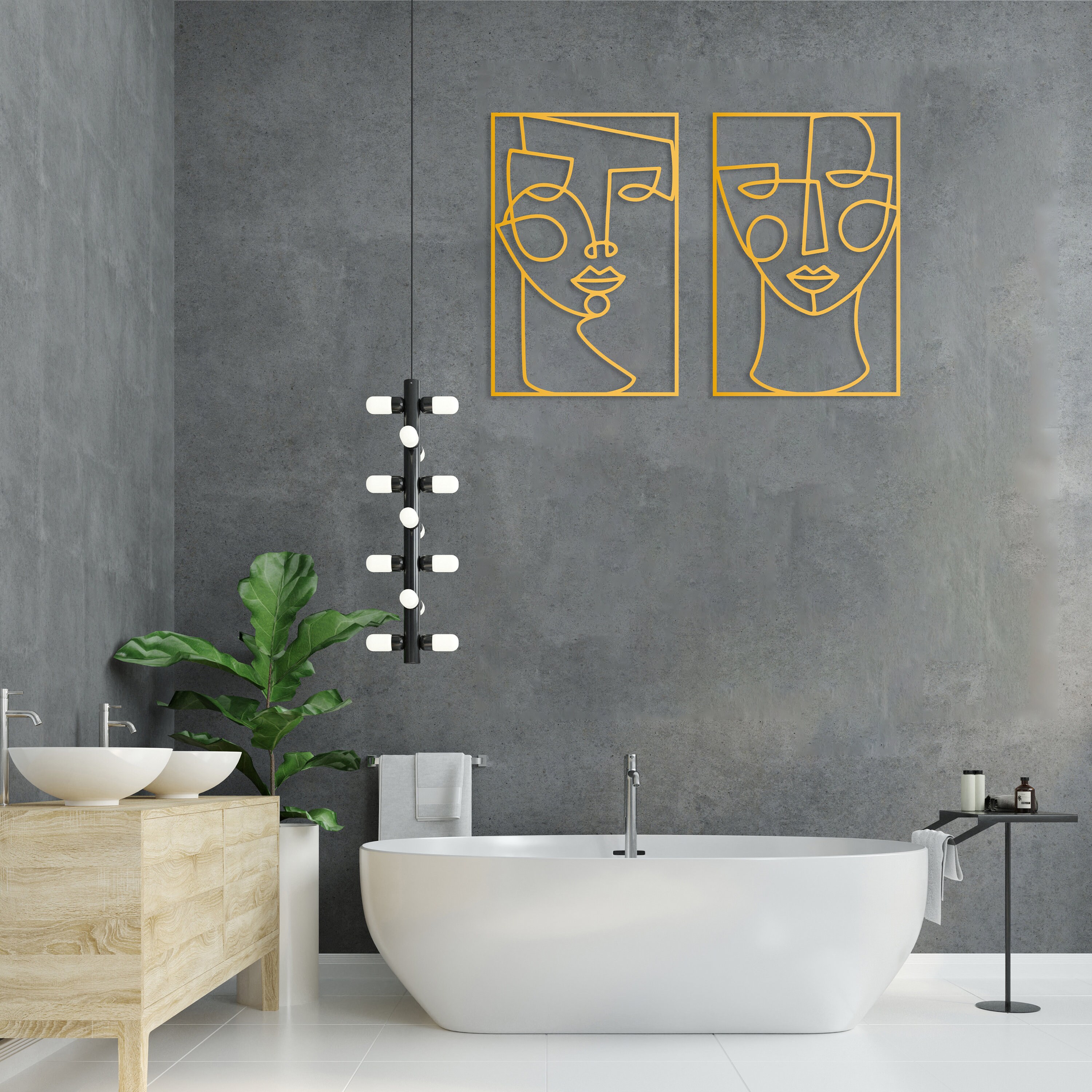 2 Faces Metal Wall Art Woman Faces Metal Line Wall Art | Etsy