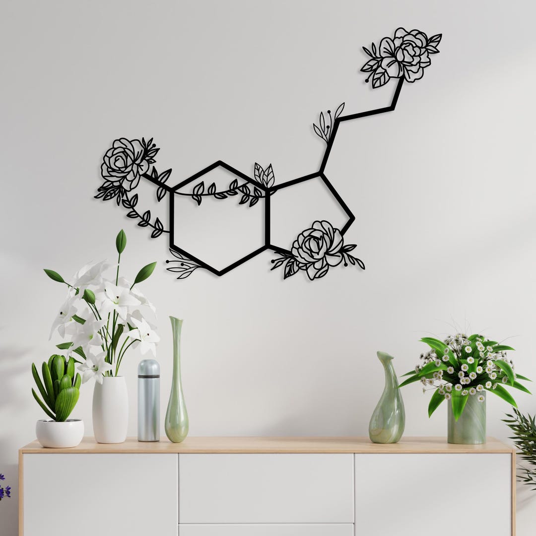 Serotonin Molecule Floral Metal Wall Art, Scientist Gift, Modern ...