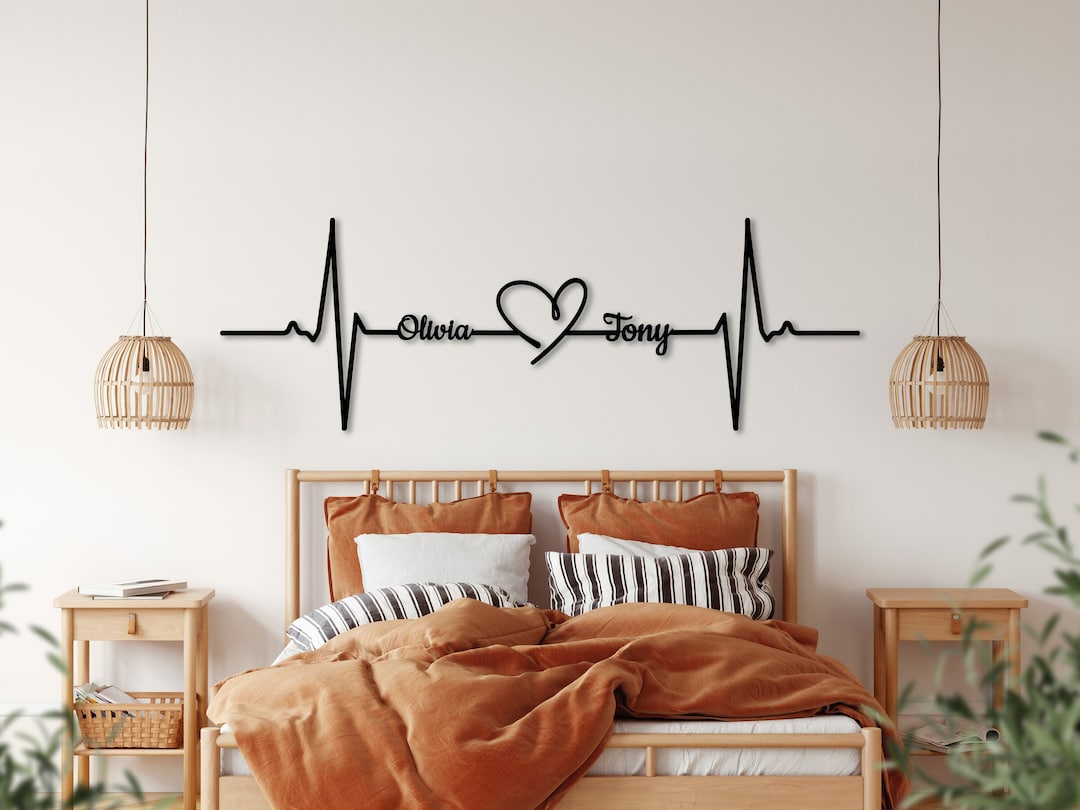 Personalized Heartbeat Metal Wall Art, Custom Couples Name Gift ...