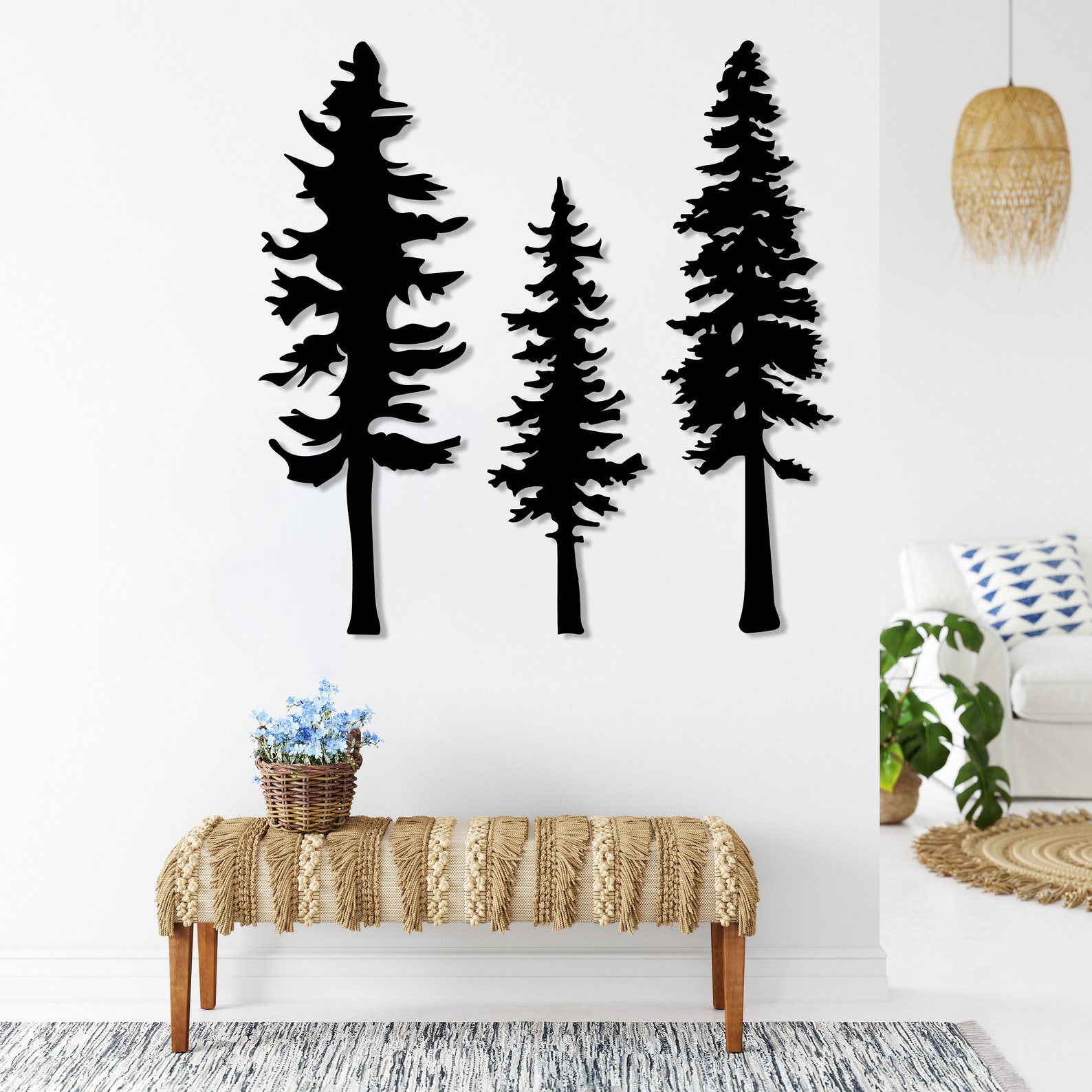 Metal Pine Tree Wall Art, Set of 3 Trees Sign, Metal Tree Wall Decor ...