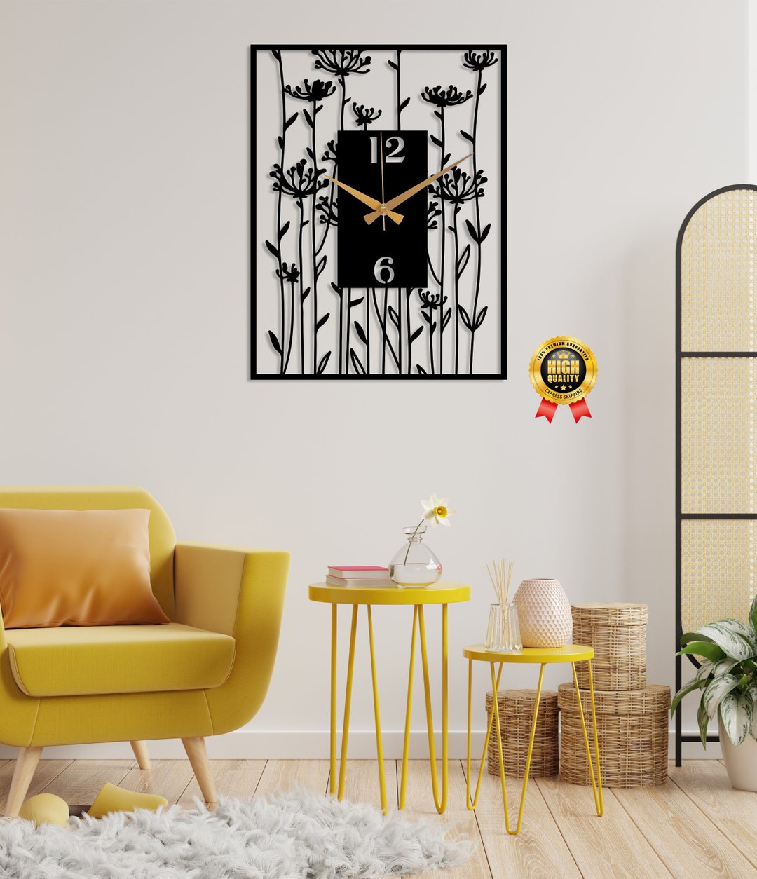 Black Large Wall Clock, Poppy Flower Oversize Wall Clock,unique Design ...