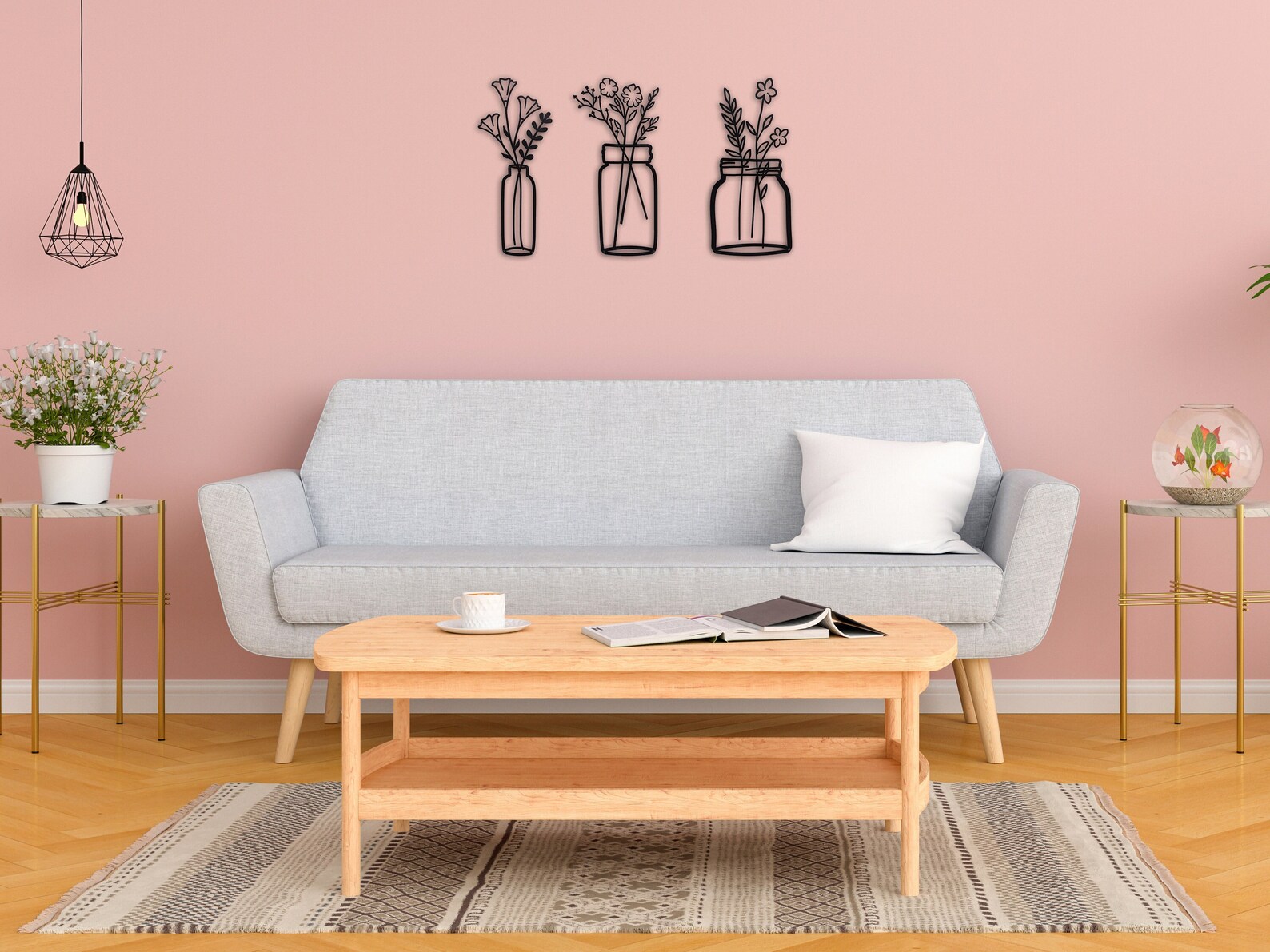 Spring Flower Metal Wall Art Decor Set of 3 Flower in Vase - Etsy