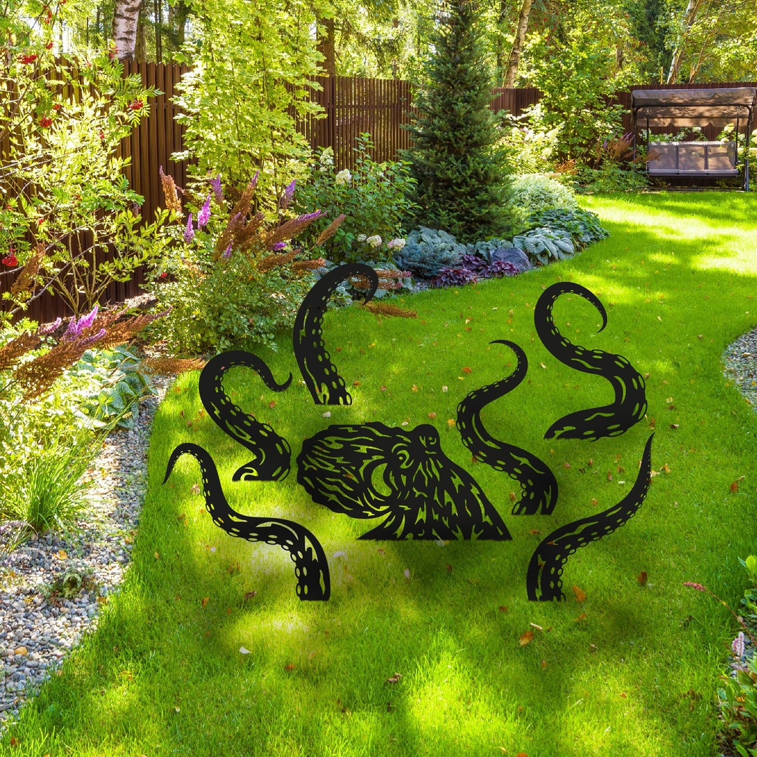 Kraken Metal Garden Decor, Octopus Wall Art, Garden Stakes Sign ...