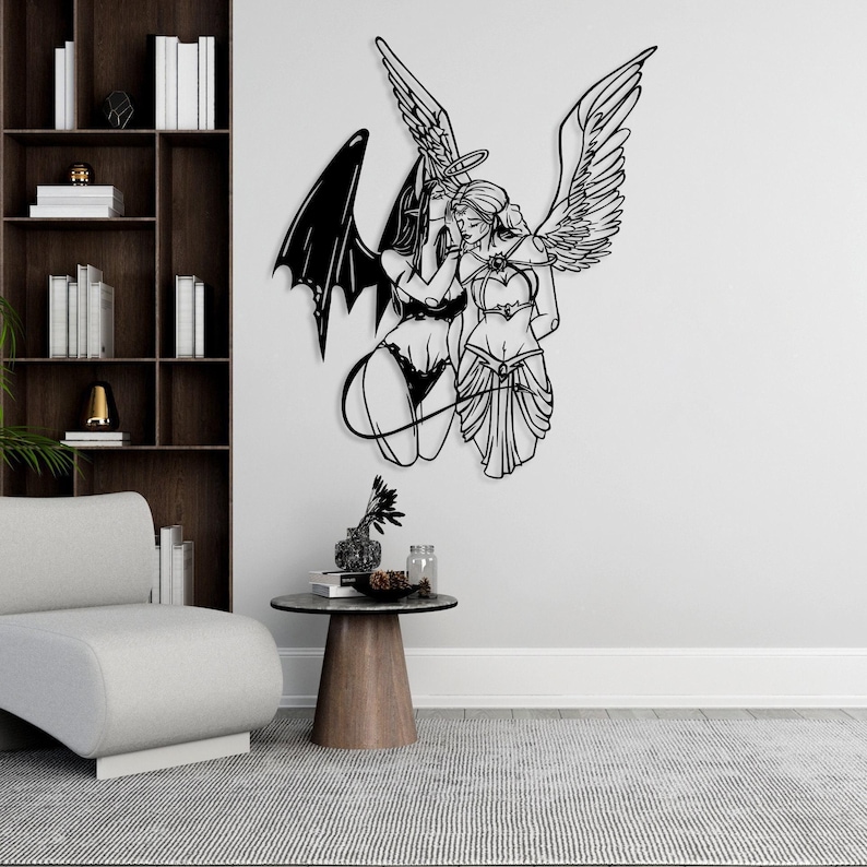 Angel and Devil Metal Wall Art, Angel and Devil Lover Gift, Above Bed ...
