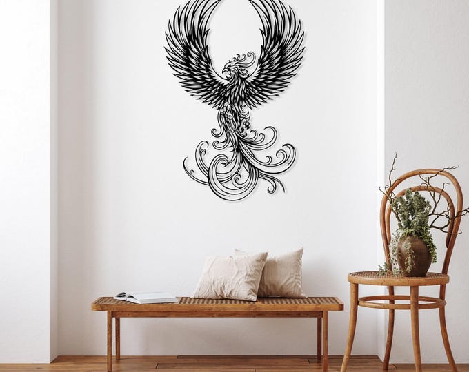 Phoenix Metal Wall Decor, Large Phoenix Wall Art, Contemporary Wall ...