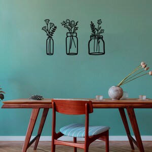 Spring Flower Metal Wall Art Decor Set of 3, Flower in Vase Metal Wall ...
