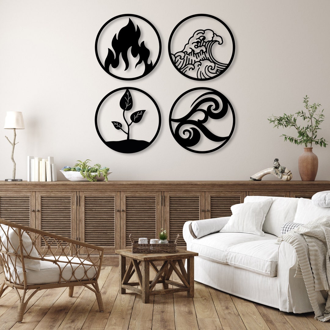 Four Elements Metal Wall Art, Nature 4 Element Symbol Wall Decor, Above ...