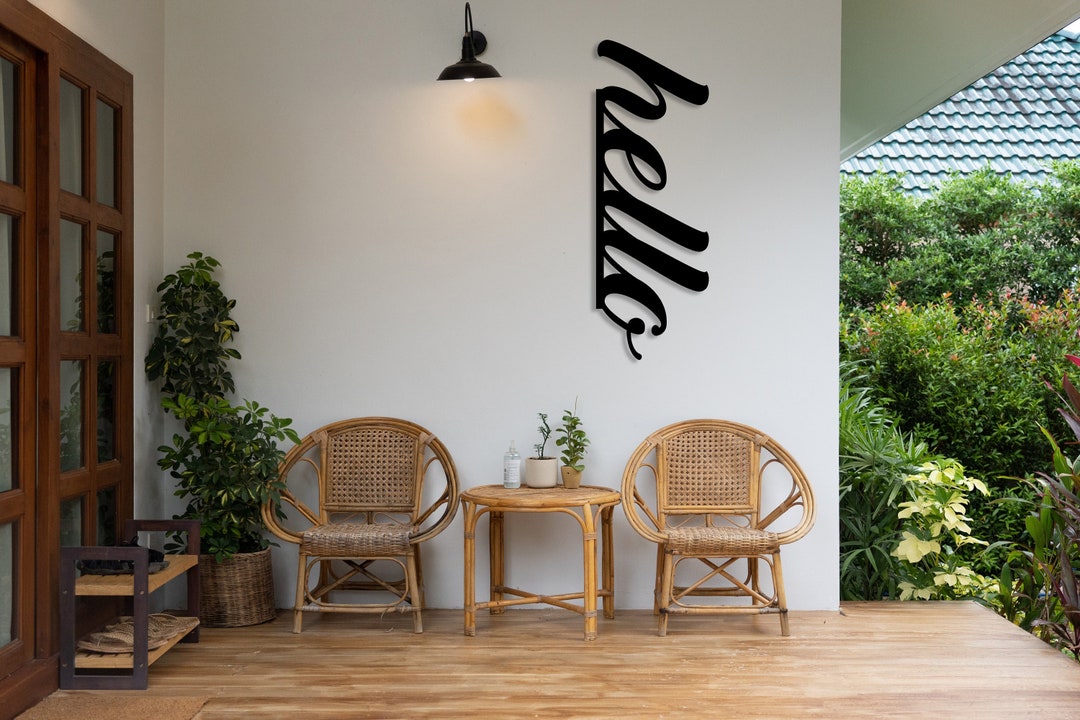 Metal Hello Wall Sign, Welcome Sign, Front Door Vertical Sign, Entryway ...