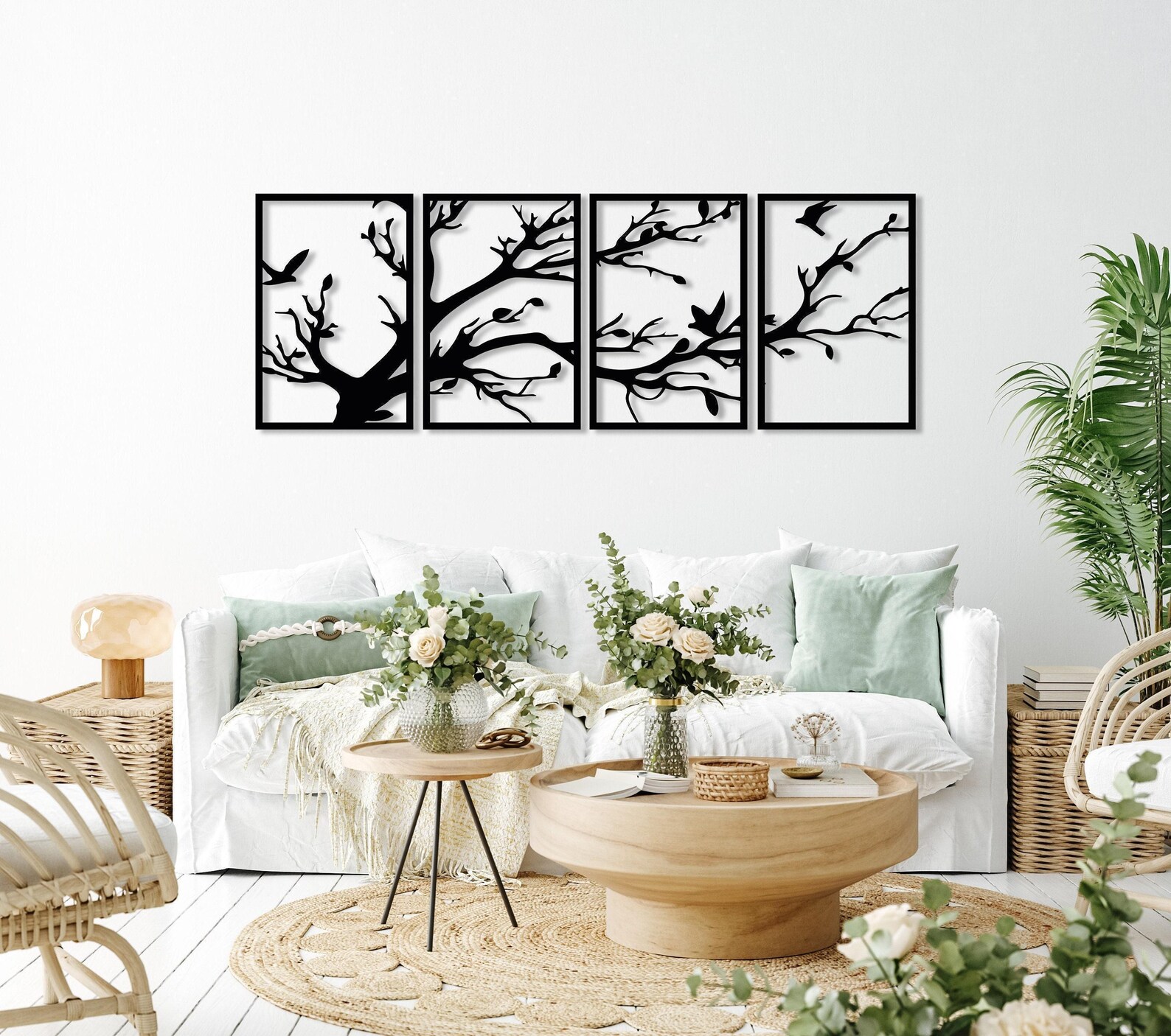 Metal Tree Wall Decor 4 Panels, Tree of Life Wall Art, Tree Wall Sign,4 ...