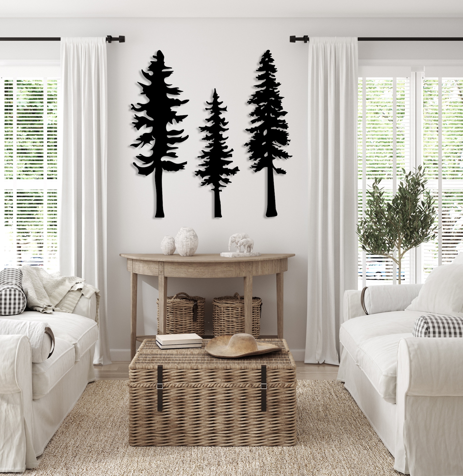 Metal Pine Tree Wall Art, Set of 3 Trees Sign, Metal Tree Wall Decor ...