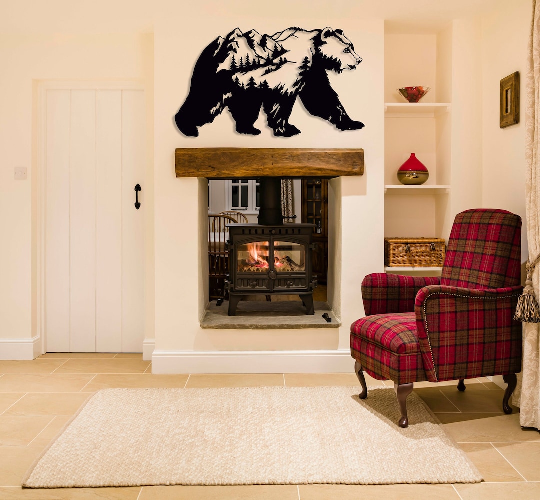 Bear Metal Wall Decor, Large Outdoor Wall Art, Bear Mountain and Nature ...