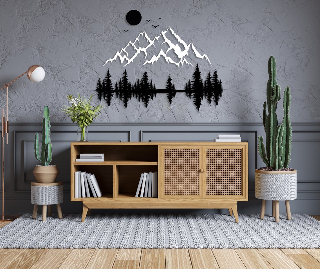 Mountain and Forest Metal Wall Art, Large Mountain Range View Decor ...