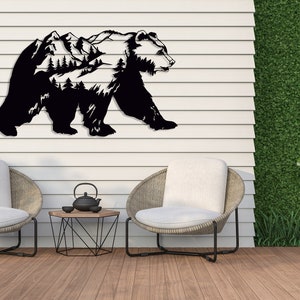 Bear Metal Wall Decor, Large Outdoor Wall Art, Bear Mountain and Nature ...