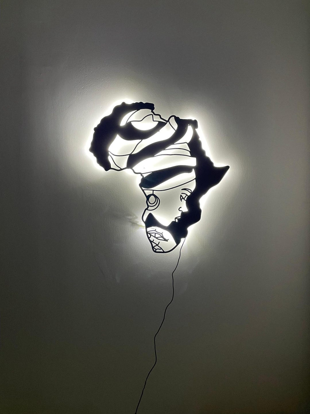 African Woman Metal Wall Decor With Led Lights, African American Style ...