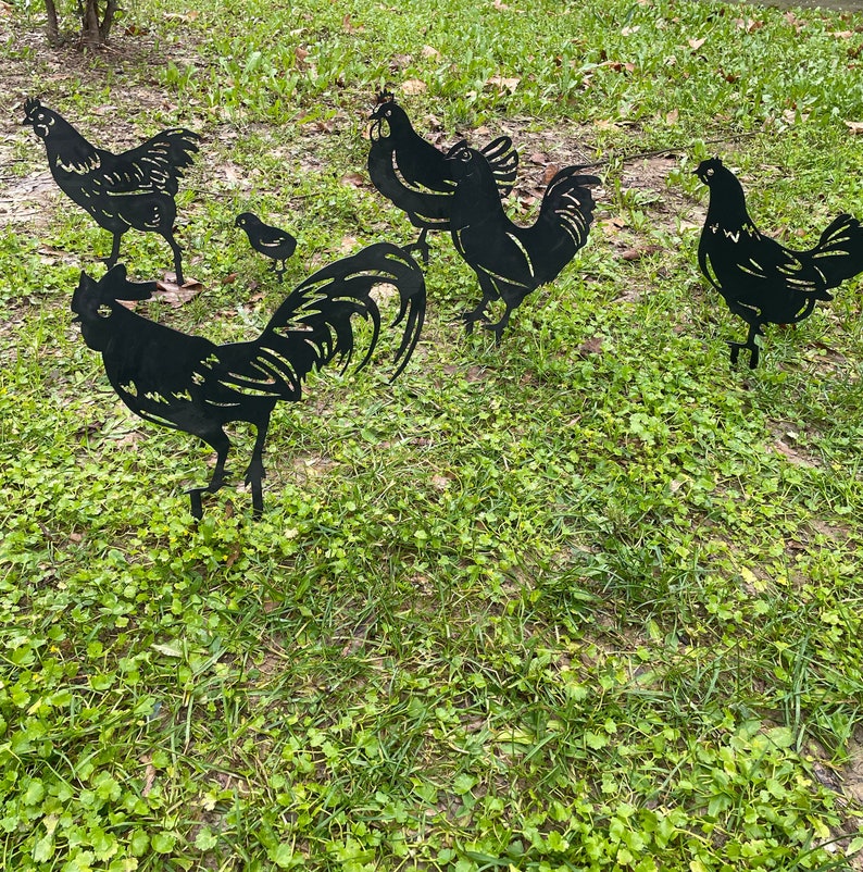 Metal Chicken Garden Yard Art Farmhouse Garden Decor Outdoor - Etsy