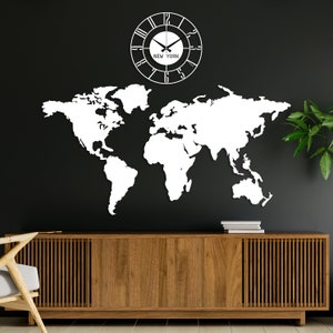 Metal World Map Clocks Wall Art, World Map Office Decor,metal Wall ...