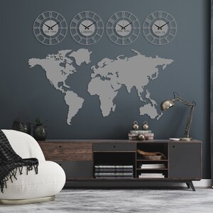 Metal World Map Clocks Wall Art, World Map Office Decor,metal Wall ...