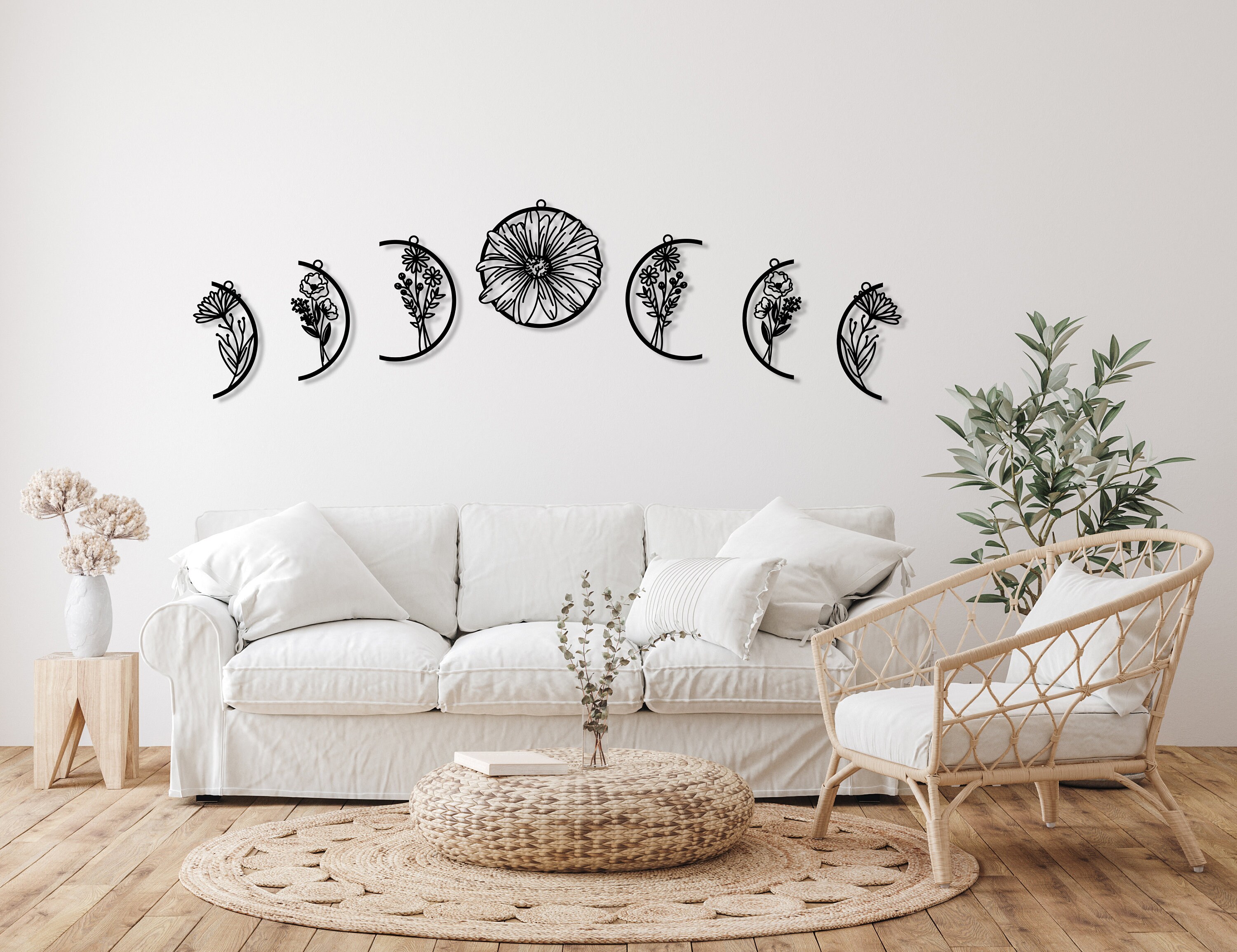 Flower Moon Phase Wall Decor Moon Phase Metal Wall Art Boho | Etsy