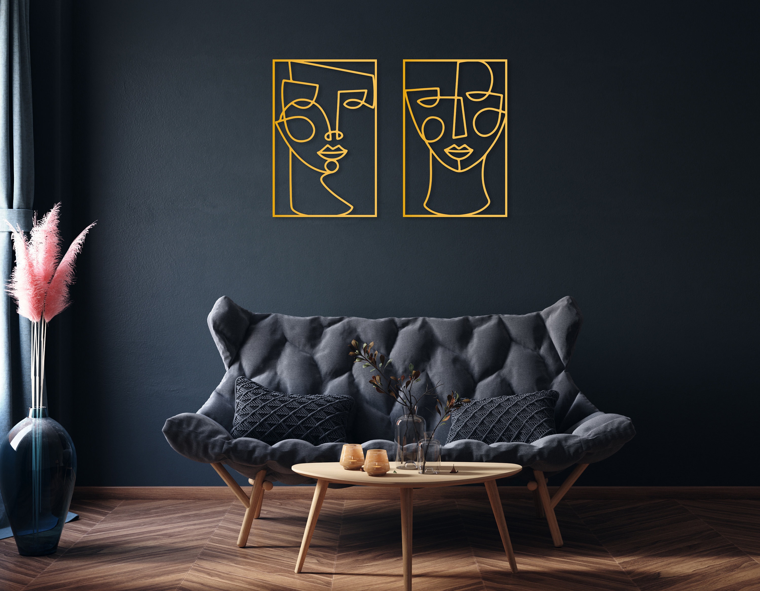 2 Faces Metal Wall Art Woman Faces Metal Line Wall Art | Etsy