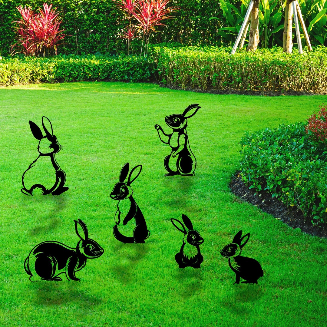 Metal Rabbit Garden Stakes, Steel Rabbit Family Decor, Outdoor Patio ...