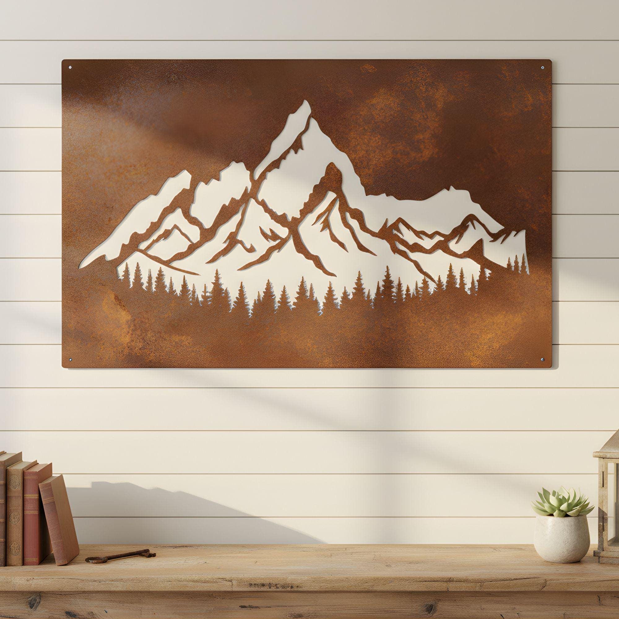Rusted Mountain Metal Wall Art, Rusty Mountain Decor, Country House ...