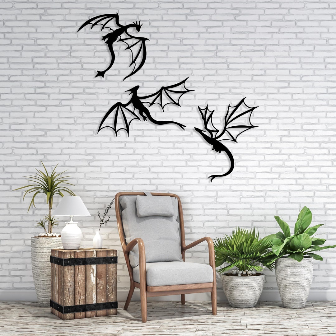 Dragon Metal Wall Art Set of 3, Steel Dragon Wall Decor, Dragon Lover ...