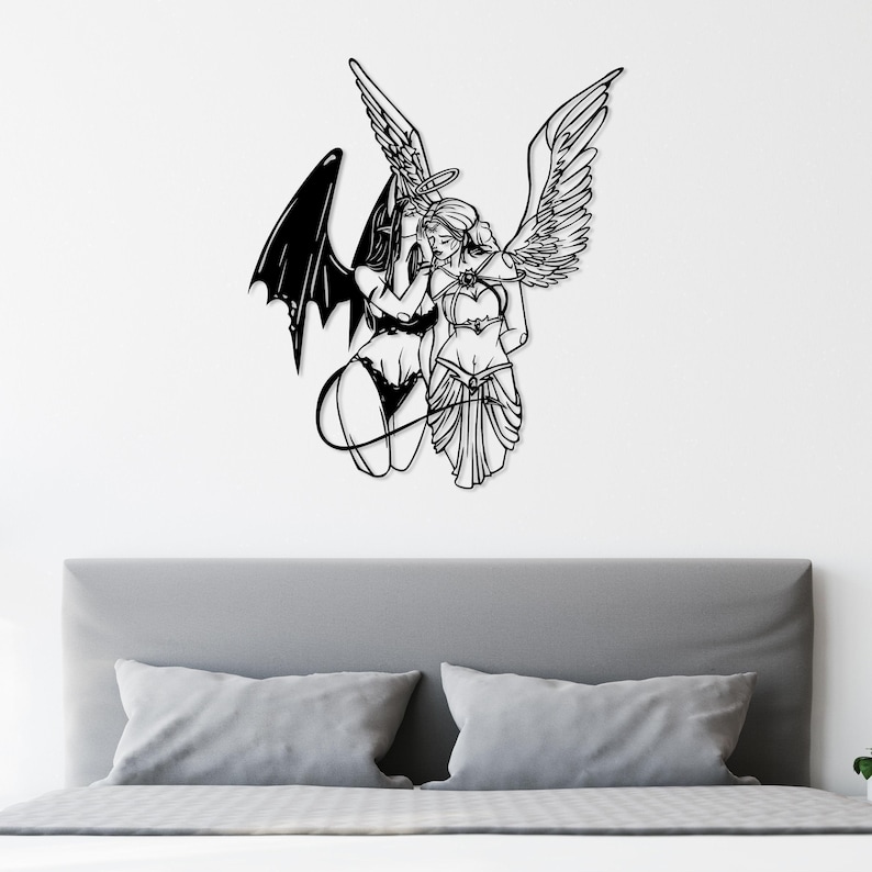 Angel and Devil Metal Wall Art, Angel and Devil Lover Gift, Above Bed ...