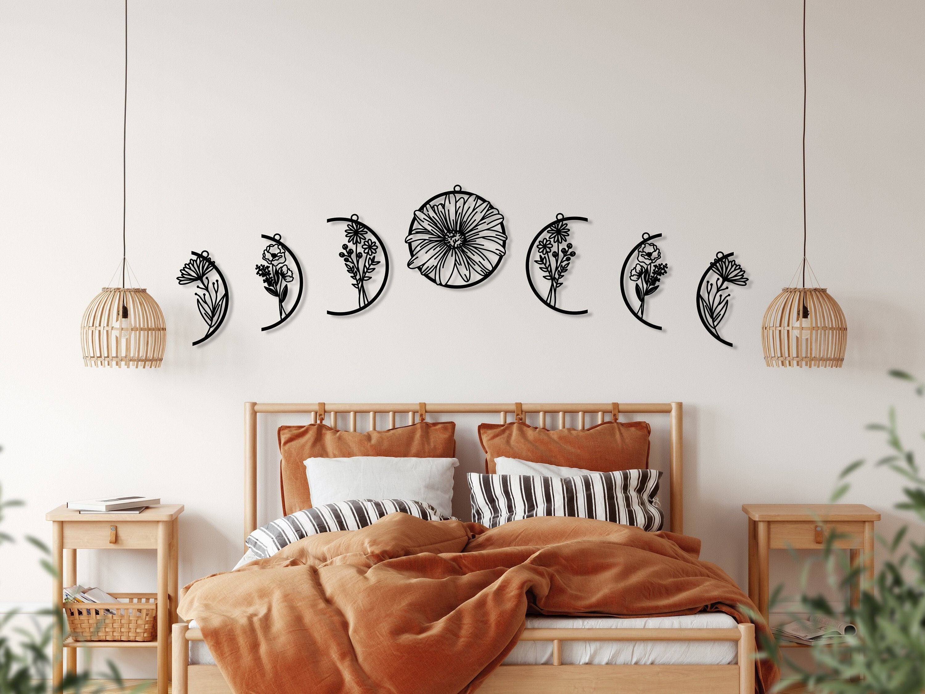 Flower Moon Phase Wall Decor Moon Phase Metal Wall Art Boho | Etsy