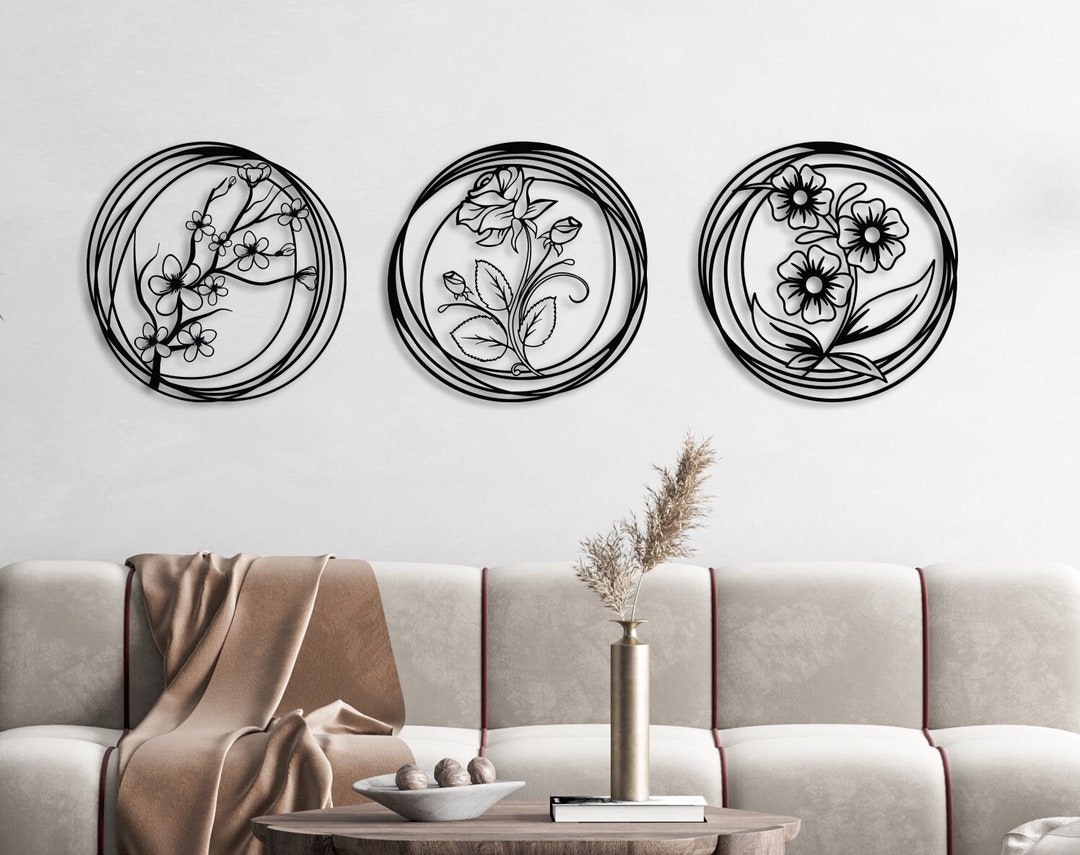 3 Pieces Poppy Flowers Metal Wall Art, Black Large Metal Flower Wall ...
