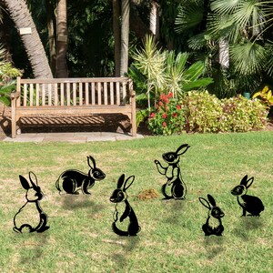 Metal Rabbit Garden Stakes, Steel Rabbit Family Decor, Outdoor Patio ...