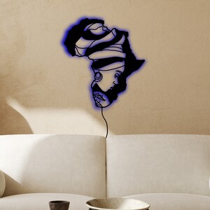 African Woman Metal Wall Decor With Led Lights, African American Style ...