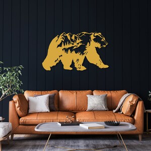 Bear Metal Wall Decor, Large Outdoor Wall Art, Bear Mountain and Nature ...