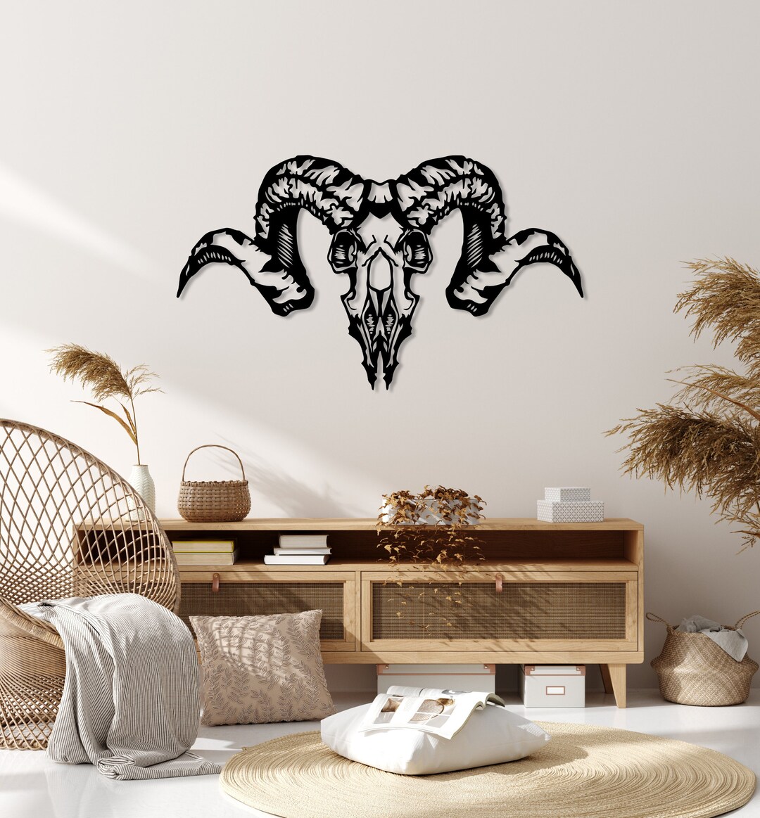 Metal Ram Head Wall Art, Unique Design Wall Decor, Western Wall Sign ...