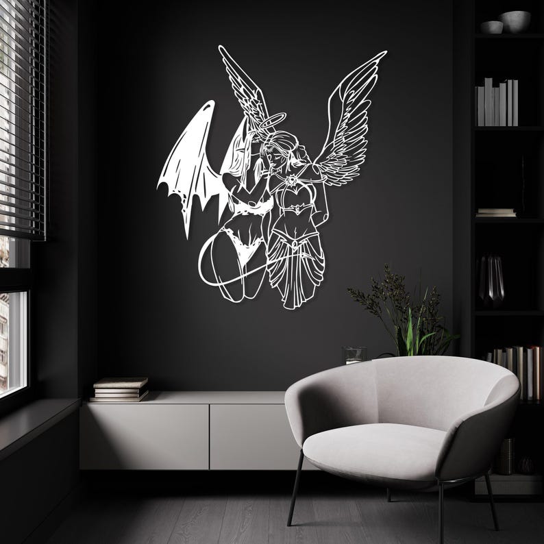 Angel and Devil Metal Wall Art, Angel and Devil Lover Gift, Above Bed ...