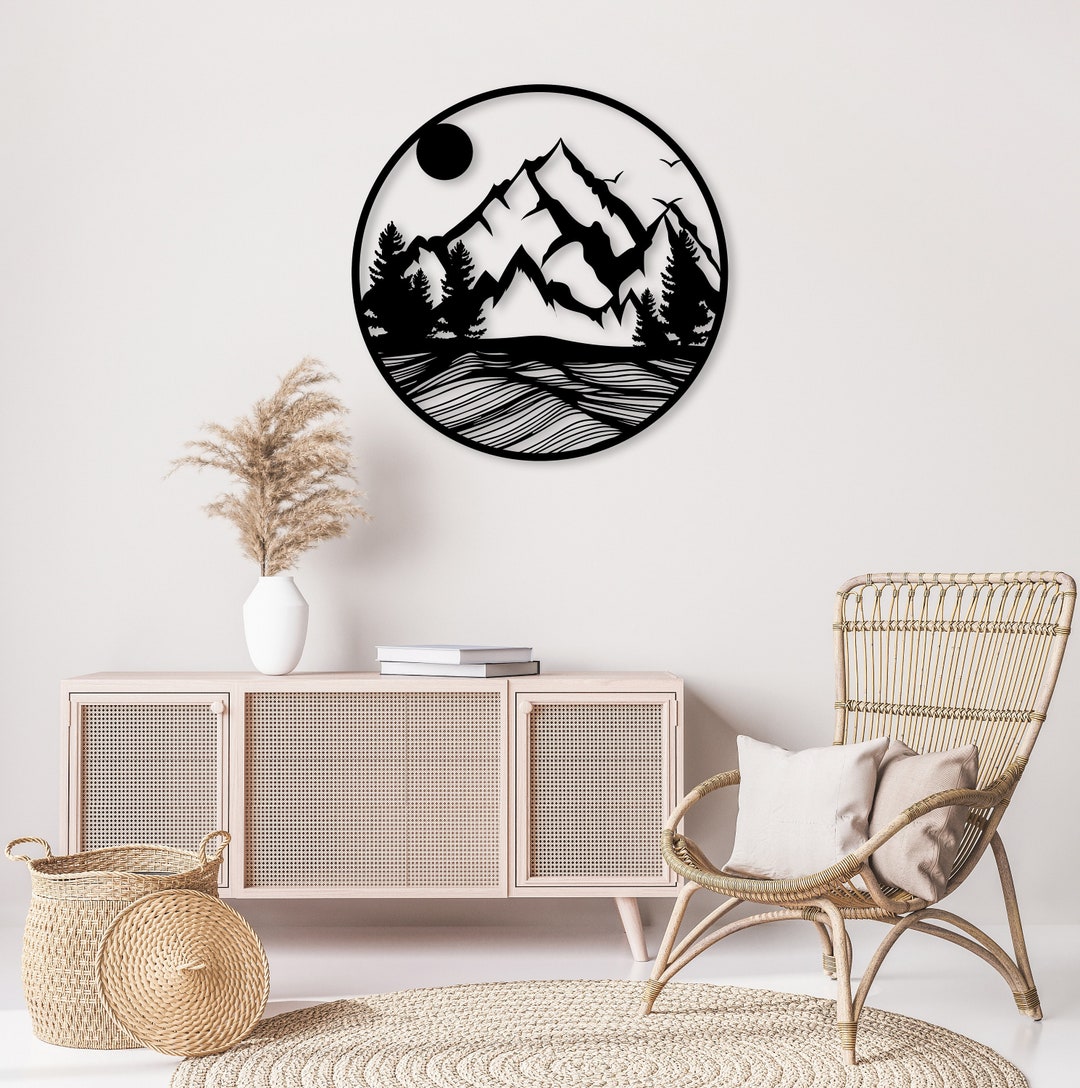 Metal Mountain Wall Art, Nature Forest Wall Art, Mountain Range View ...