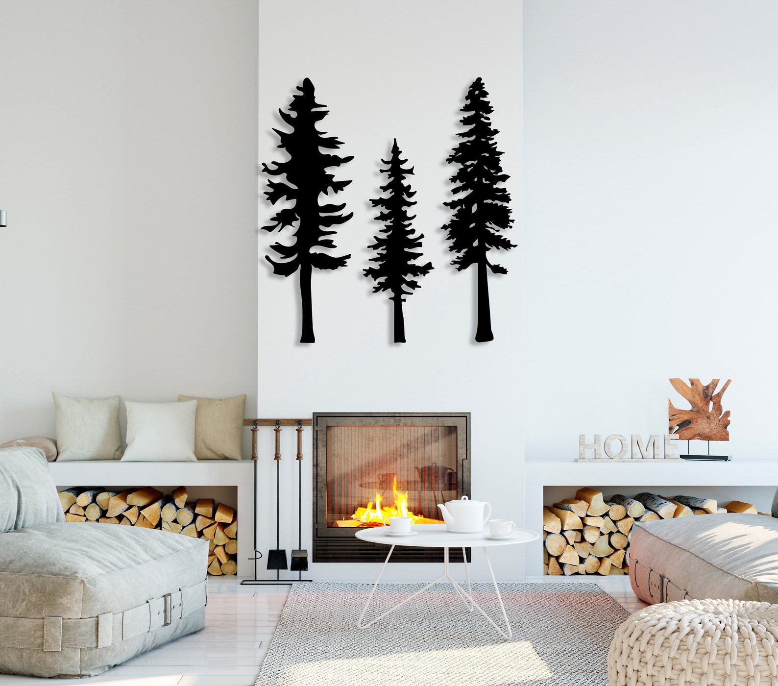 Metal Pine Tree Wall Art, Set of 3 Trees Sign, Metal Tree Wall Decor ...