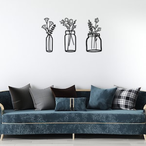 Spring Flower Metal Wall Art Decor Set of 3, Flower in Vase Metal Wall ...