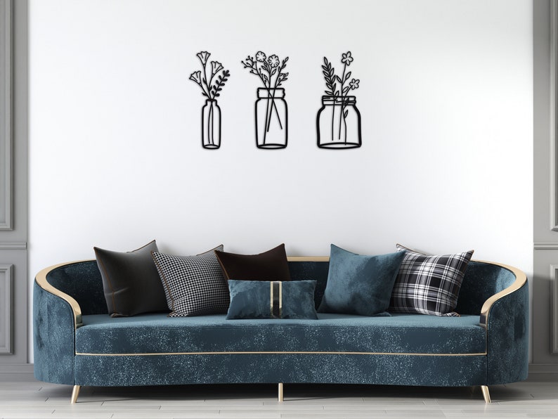 Spring Flower Metal Wall Art Decor Set of 3 Flower in Vase - Etsy