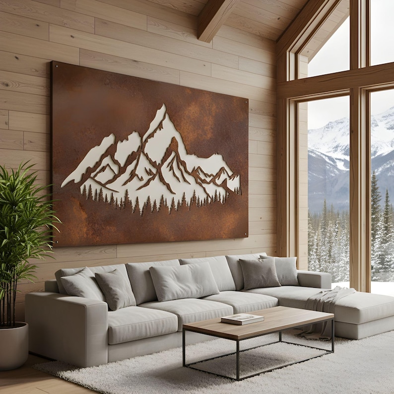Rusted Mountain Metal Wall Art, Rusty Mountain Decor, Country House ...