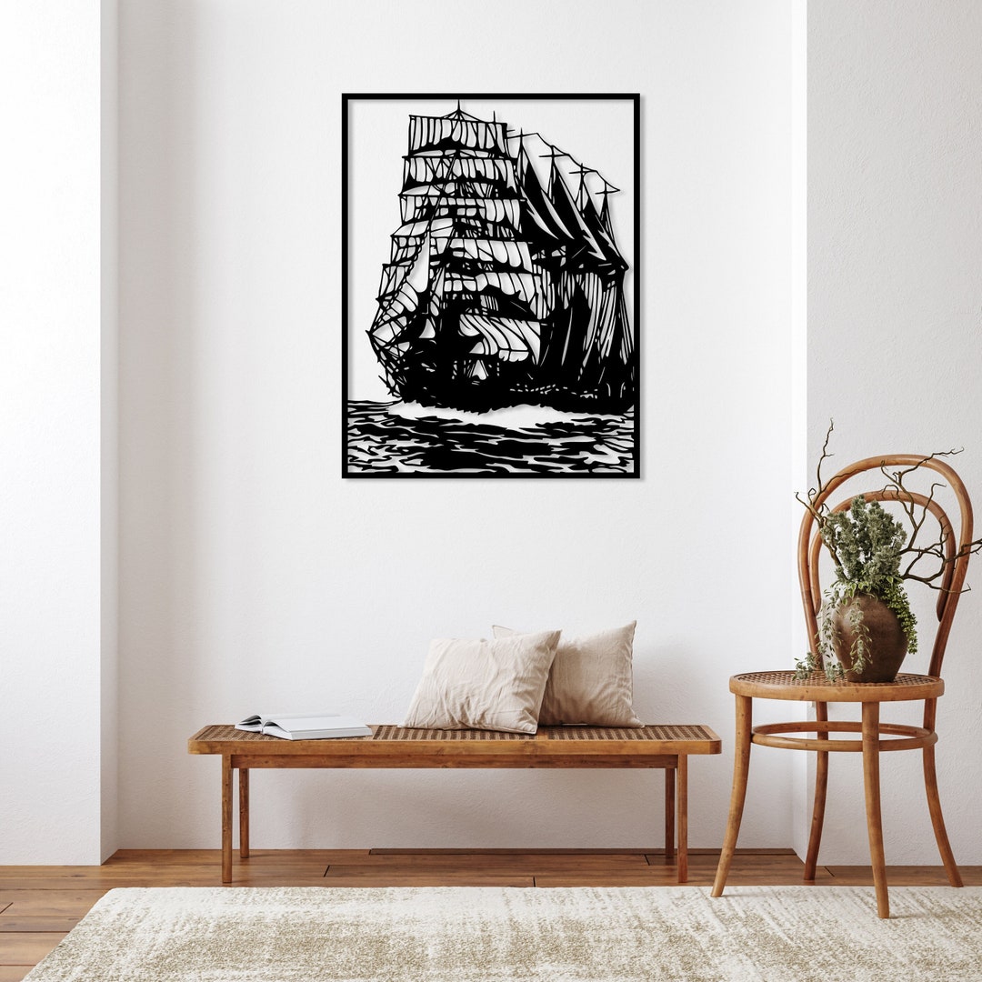 Pirate Ship Metal Wall Decor, Big Viking Ship Art, Nautical Sea Decor ...