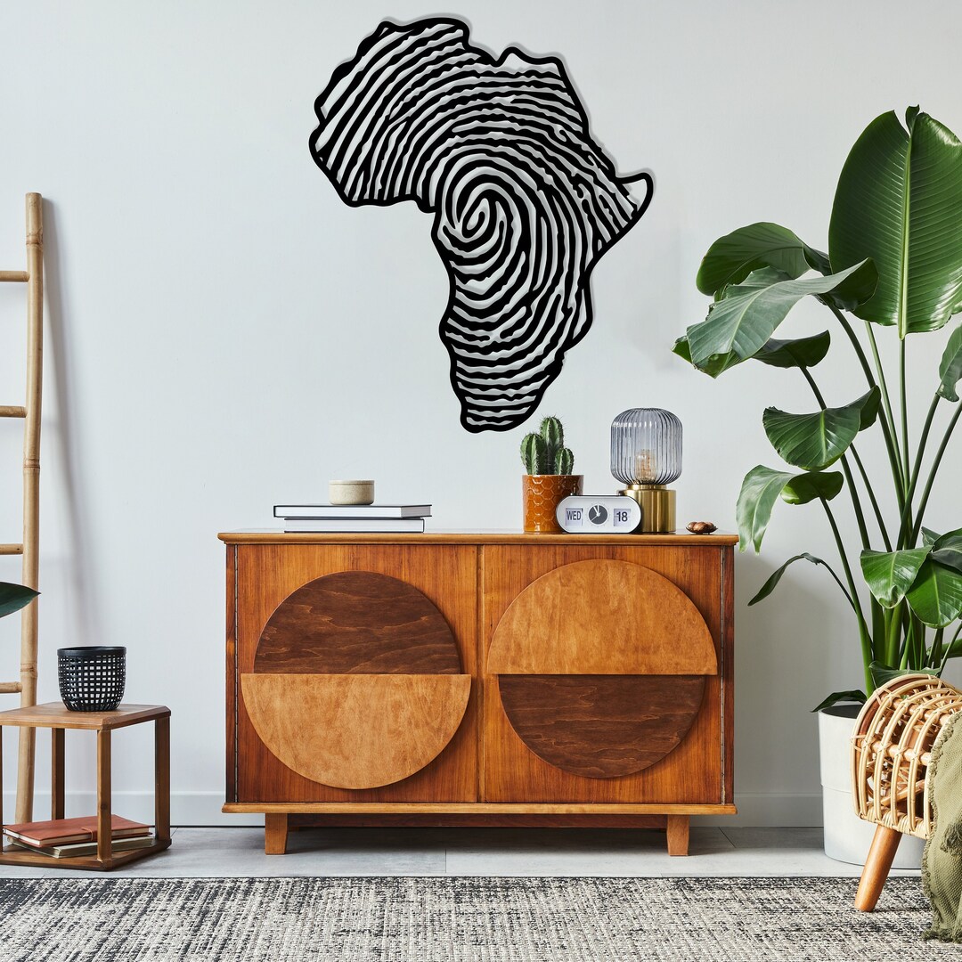 Africa Metal Wall Art, Fingerprint Metal Wall Map, African Wall Decor ...