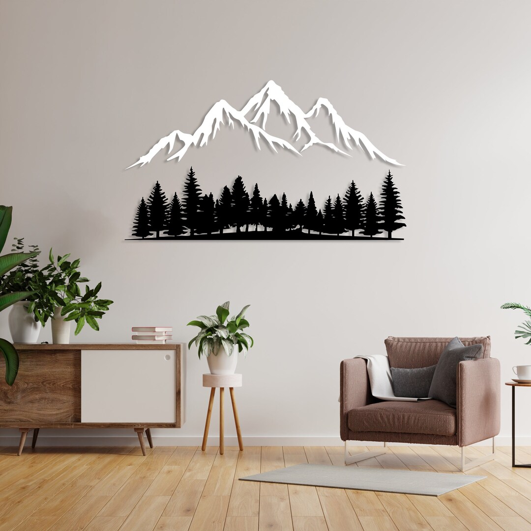 Mountain Forest Metal Wall Decor, Yard Mountain Range View, Outdoor ...