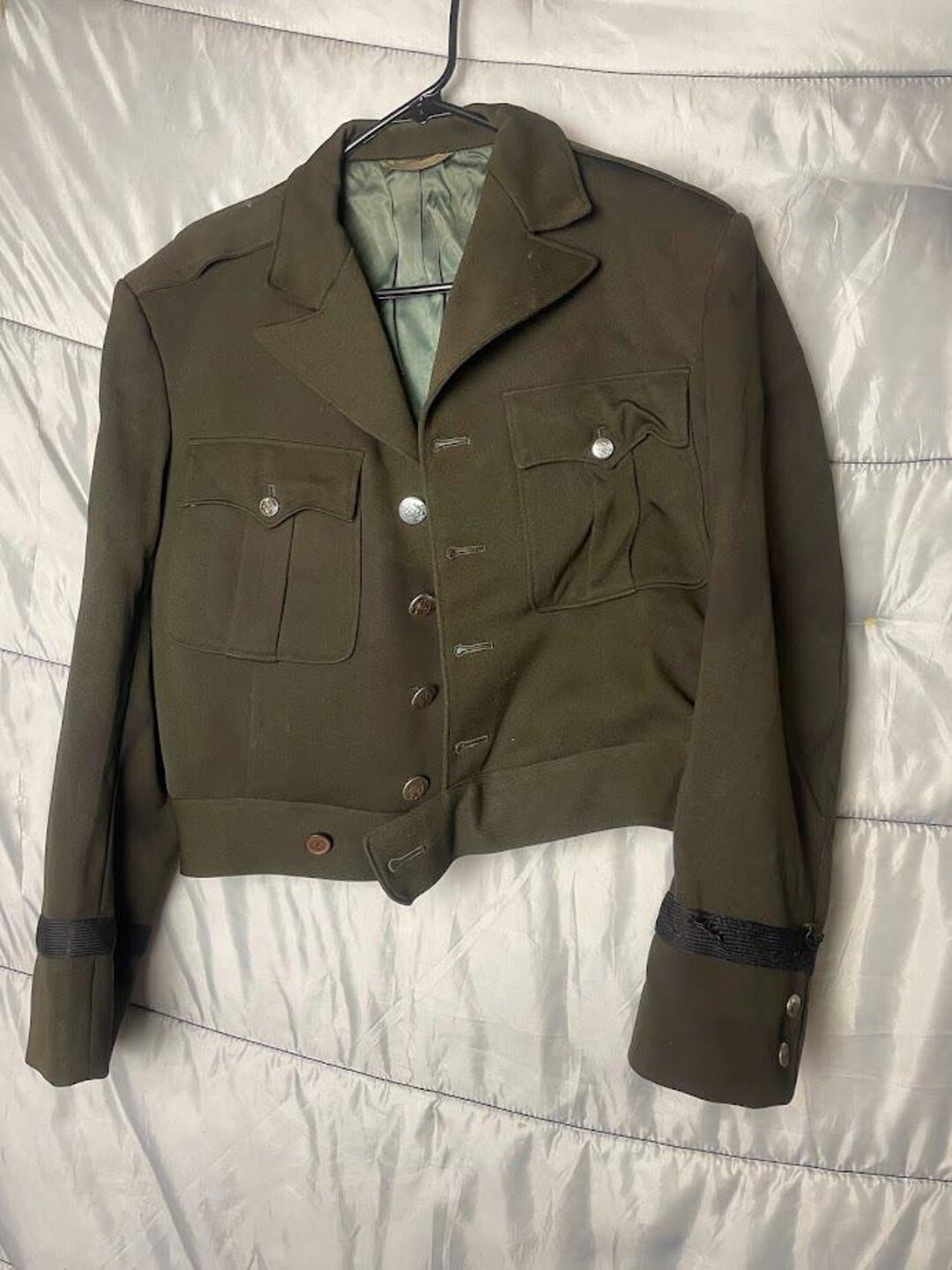 Dubois & Sons 1952 Cropped French Army Green Ike Jacket Coat Wool WR ...