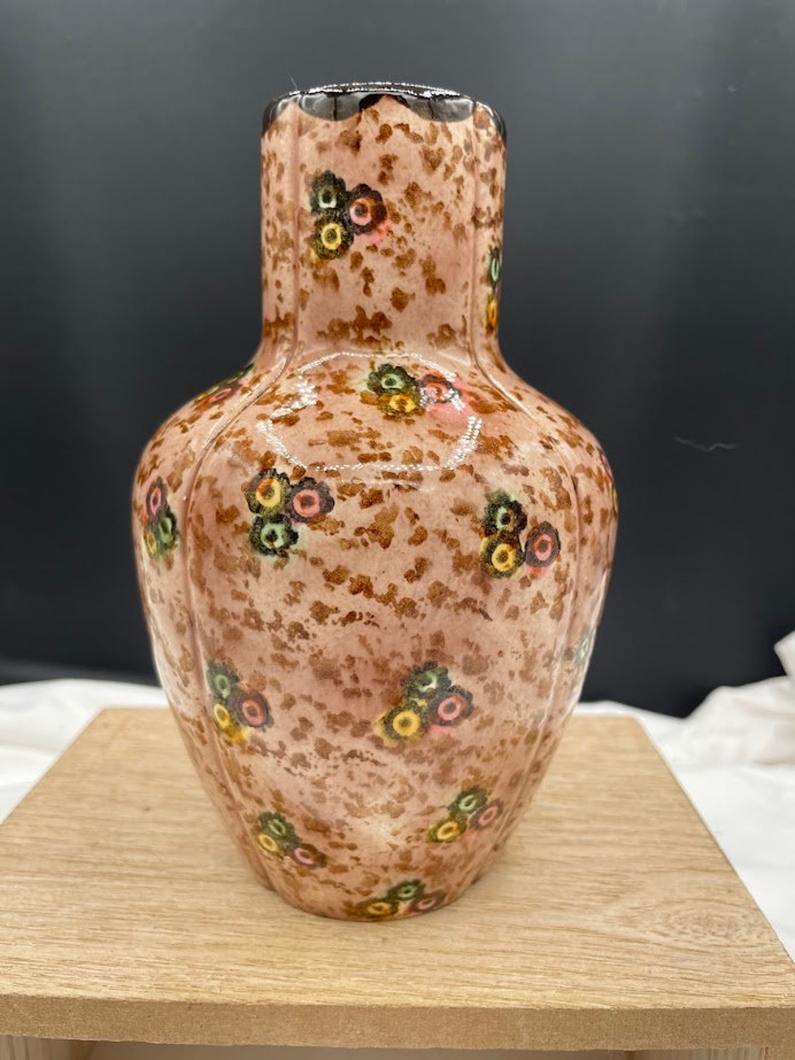 Erphila Art Pottery Czecho Slavakia Pink Green Yellow Floral Vase ...