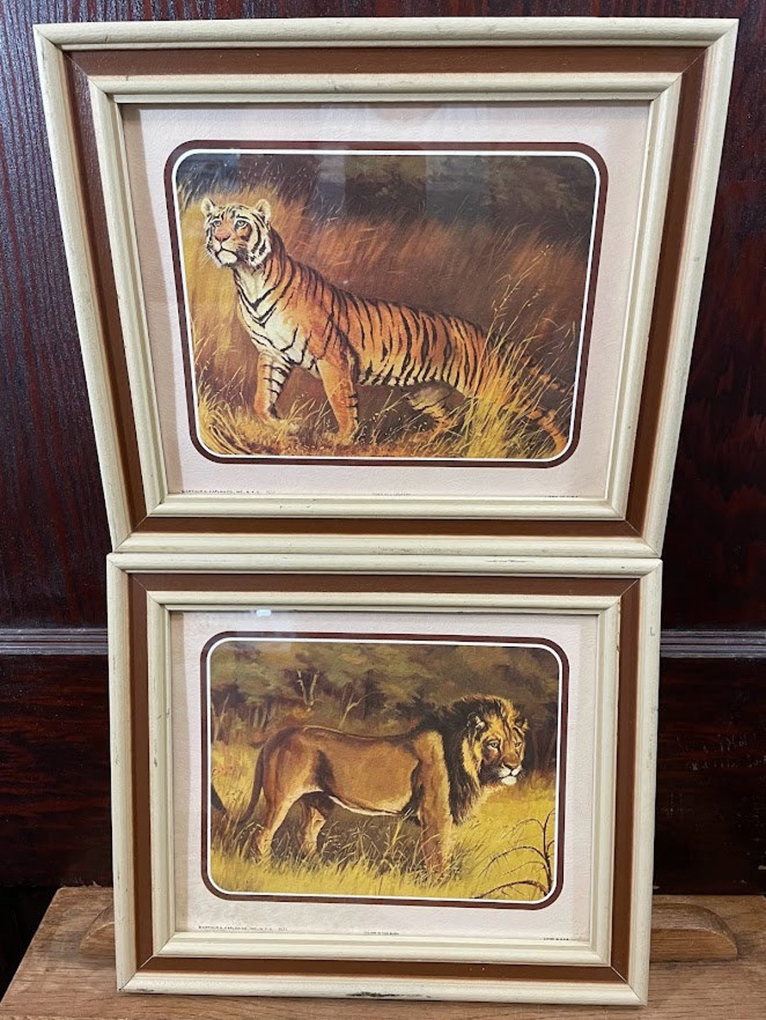 Pair of Vintage Lithographs Lion and Tiger Arthur A Kaplan Co Plate 11 ...