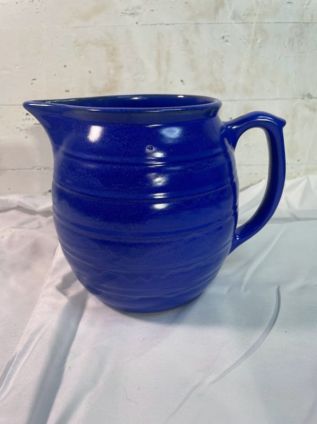 Weller Cobalt Blue Ribbed Round Pitcher Weller Pottery Blue Pitcher - Etsy